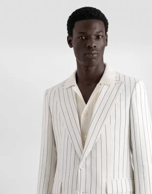 Dolce & Gabbana Single-breasted Pinstripe Linen-blend Jacket Suits And Blazers Multi-colored