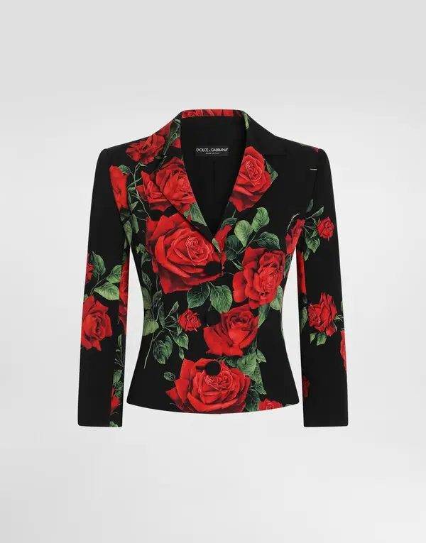 Dolce & Gabbana Rose-print Charmeuse Single-breasted Jacket Blazers