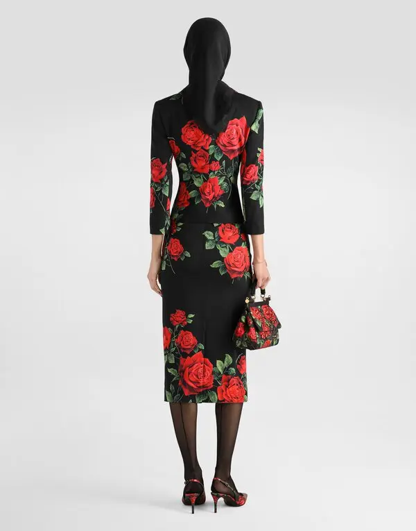 Dolce & Gabbana Rose-print Charmeuse Single-breasted Jacket Blazers