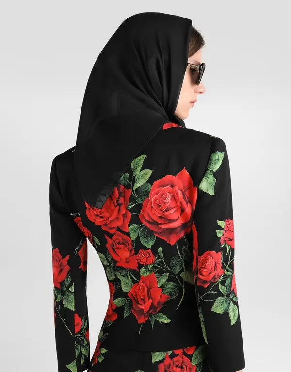 Dolce & Gabbana Rose-print Charmeuse Single-breasted Jacket Blazers