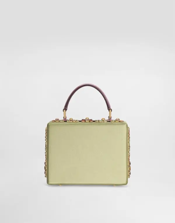 Dolce & Gabbana Dolce Box Handbag In Satin And Patent Leather With Floral Embroidery