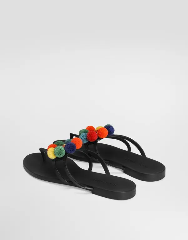 Dolce & Gabbana Rubber Beachwear Slides With Pom-poms - Multicolor