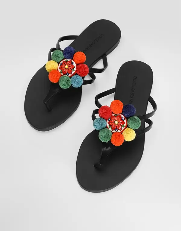 Dolce & Gabbana Rubber Beachwear Slides With Pom-poms - Multicolor