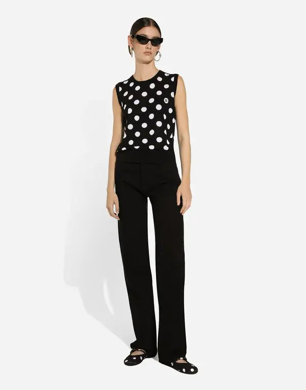 Dolce & Gabbana Silk And Wool Tank Top With Polka-dot Inlay Sweaters And Cardigans Multi-colored - Print