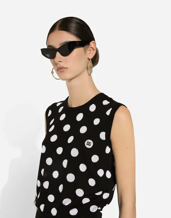 Dolce & Gabbana Silk And Wool Tank Top With Polka-dot Inlay Sweaters And Cardigans Multi-colored - Print