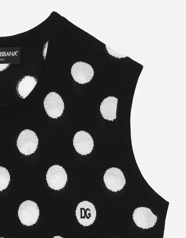Dolce & Gabbana Silk And Wool Tank Top With Polka-dot Inlay Sweaters And Cardigans Multi-colored - Print