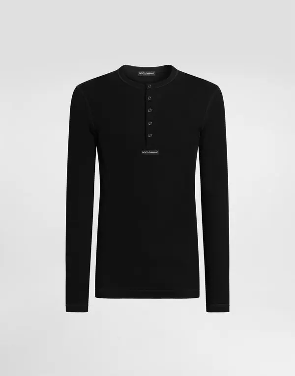 Dolce & Gabbana Serafino Jersey T-shirt With Logo T-shirts And Polos - Black