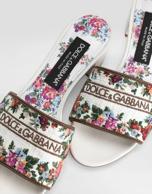 Dolce & Gabbana Embroidered Nappa Leather Mules - White