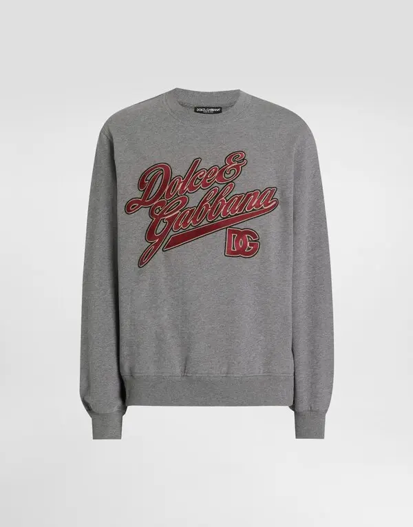 Dolce & Gabbana Cotton Sweatshirt With Embroidery Sweatshirts Gray - Grey