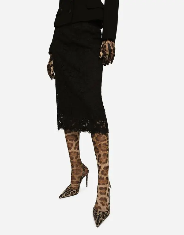 Dolce & Gabbana Stretch Lace Midi Skirt - Black