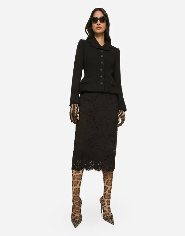Dolce & Gabbana Stretch Lace Midi Skirt - Black