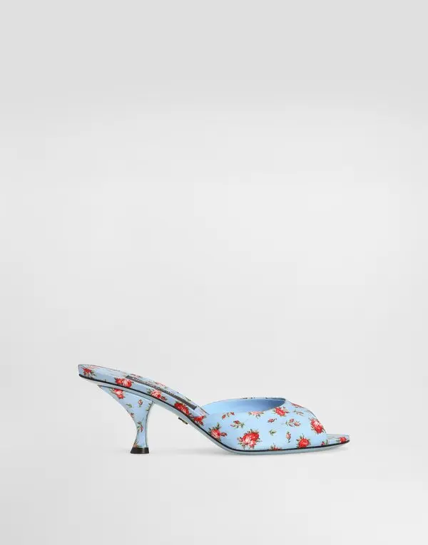 Dolce & Gabbana Keira Satin Mules With Little Roses Print Slides And Mules - Multicolor