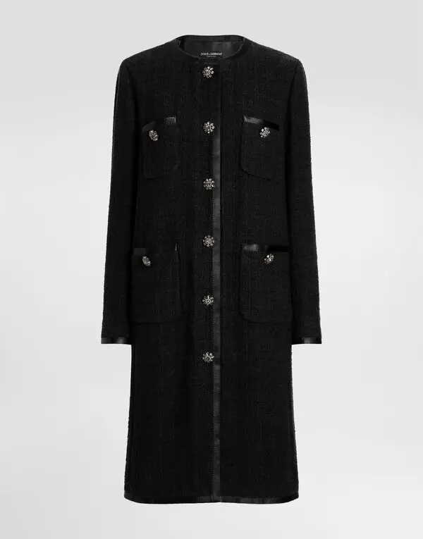 Dolce & Gabbana Single-breasted Raschel Tweed Coat Coats And Jackets - Black
