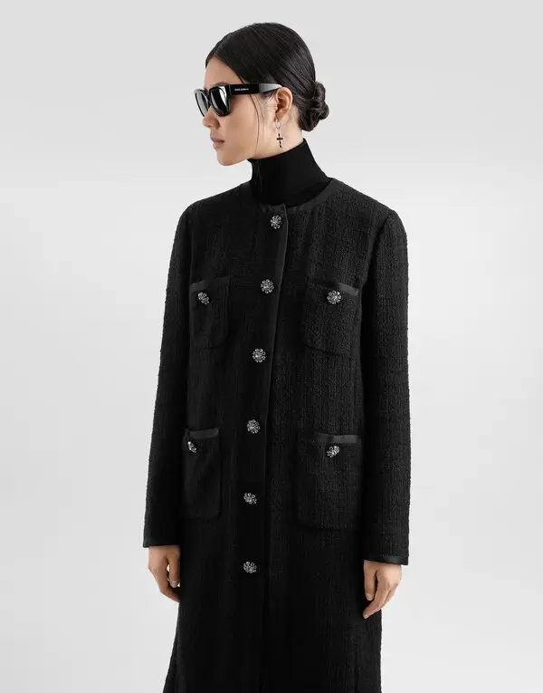 Dolce & Gabbana Single-breasted Raschel Tweed Coat Coats And Jackets - Black