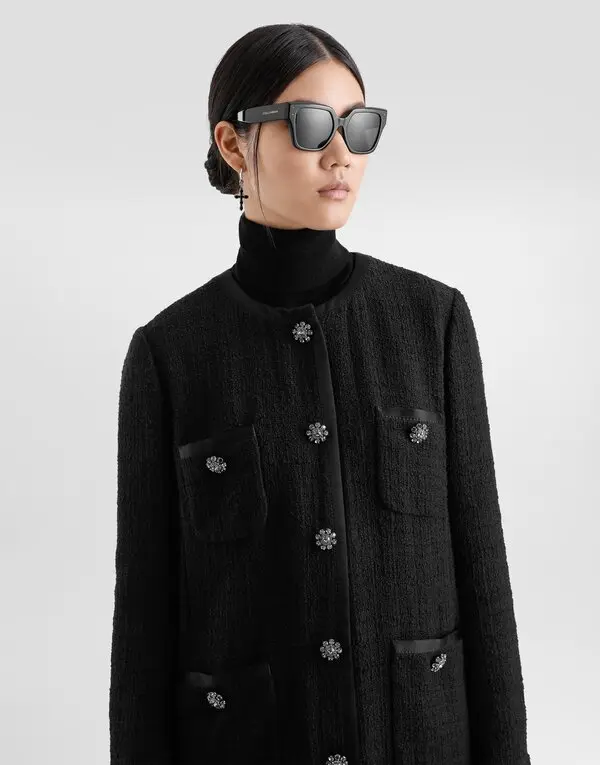 Dolce & Gabbana Single-breasted Raschel Tweed Coat Coats And Jackets - Black