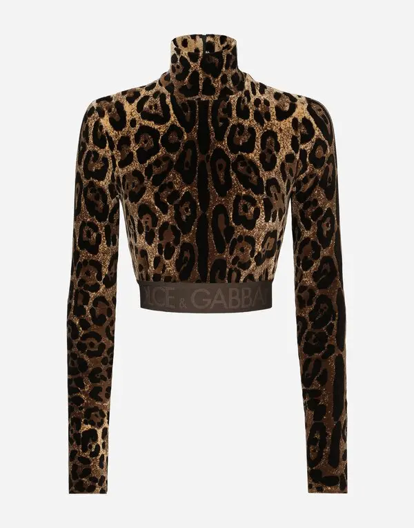 Dolce & Gabbana Chenille Turtle-neck Top With Jacquard Leopard Design Sweaters And Cardigans Multi-colored Cotton