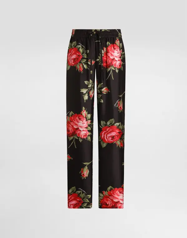 Dolce & Gabbana Rose Bouquet-print Vanity Twill Trousers Pants And Shorts - Multicolor