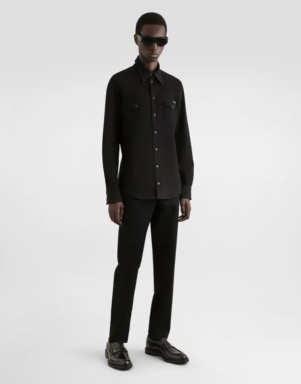 Dolce & Gabbana Coated Black Stretch Denim Shirt Shirts Multi-colored Cotton