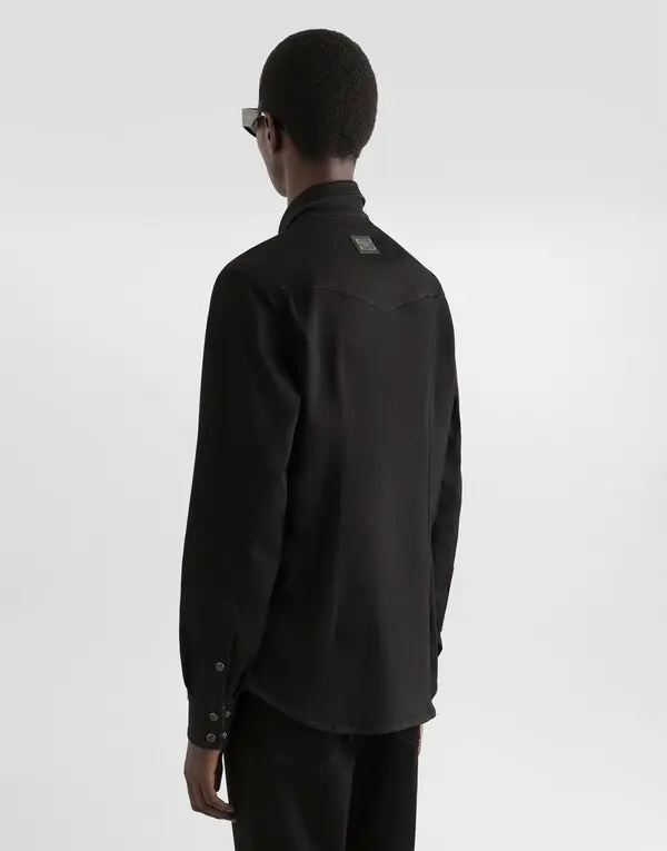 Dolce & Gabbana Coated Black Stretch Denim Shirt Shirts Multi-colored Cotton
