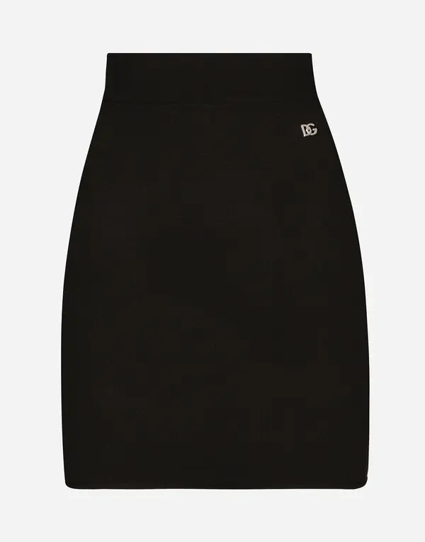 Dolce & Gabbana Short Stretch Viscose Knit Skirt With Dg Logo Skirts - Black