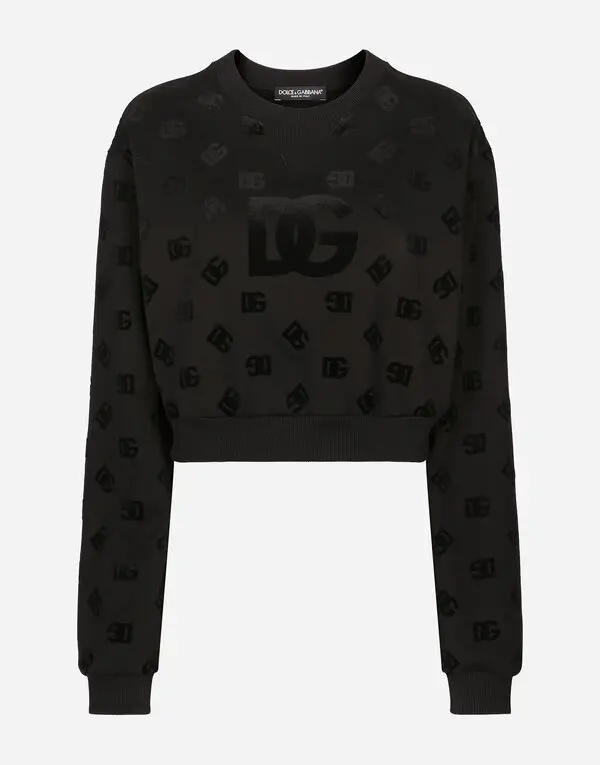 Dolce & Gabbana Jersey Sweatshirt With Flocked Dg Logo Print T-shirts And Sweatshirts Multi-colored - Black