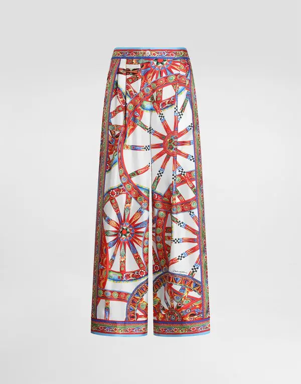 Dolce & Gabbana Carretto-print Silk Twill Vanity Trousers Pants And Shorts Multi-colored - Multicolor