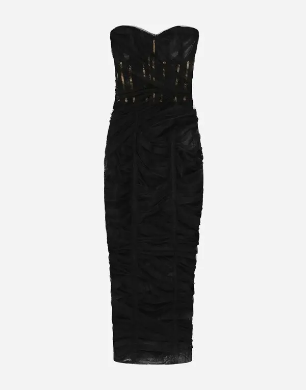 Dolce & Gabbana Tulle Calf-length Corset Dress With Draping Dresses Tulle - Black