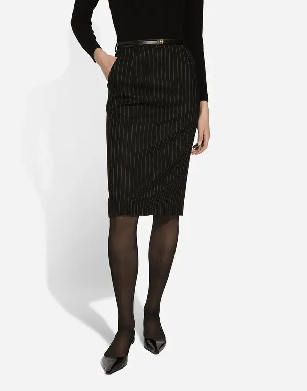 Dolce & Gabbana Pinstripe Wool Calf-length Skirt Skirts Multi-colored