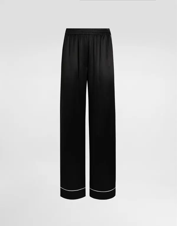 Dolce & Gabbana Silk Pajama Pants With Contrasting Piping Pants And Shorts Silk - Black