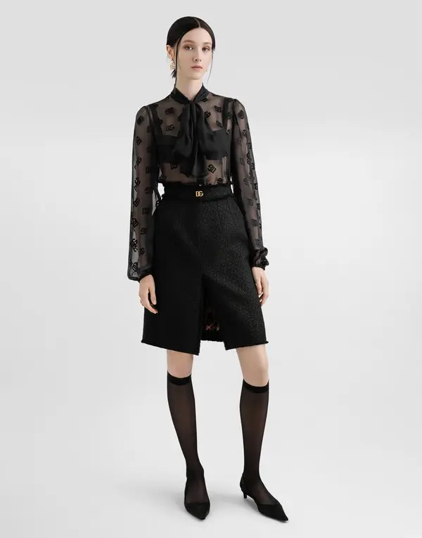 Dolce & Gabbana Raschel Tweed Midi Skirt With Dg Logo