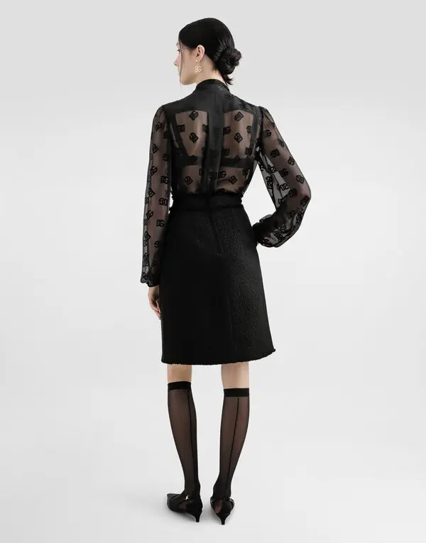 Dolce & Gabbana Raschel Tweed Midi Skirt With Dg Logo