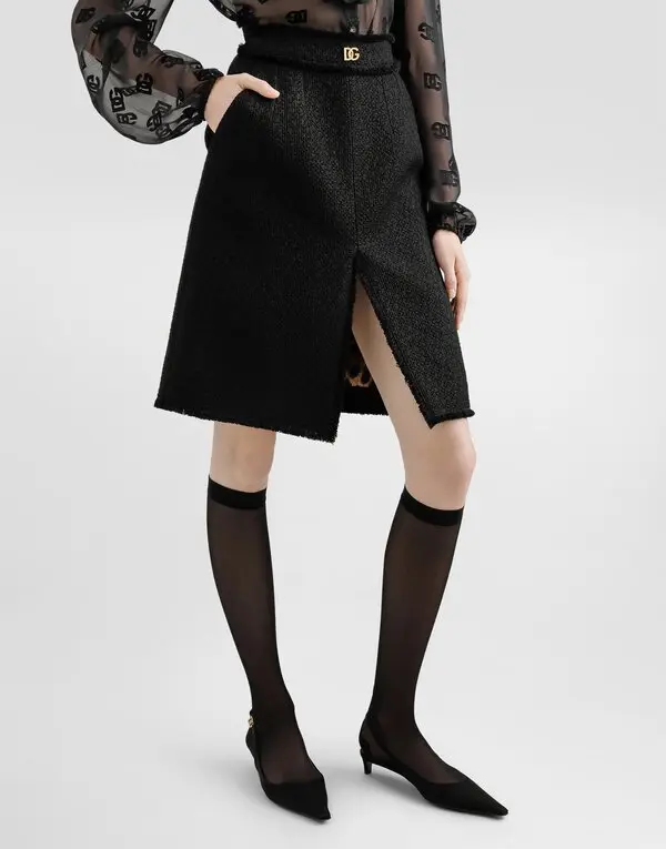 Dolce & Gabbana Raschel Tweed Midi Skirt With Dg Logo