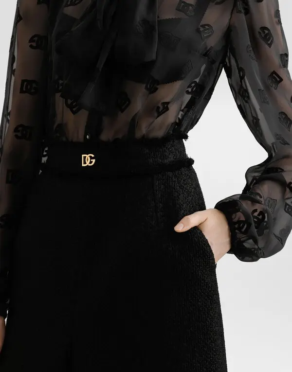 Dolce & Gabbana Raschel Tweed Midi Skirt With Dg Logo
