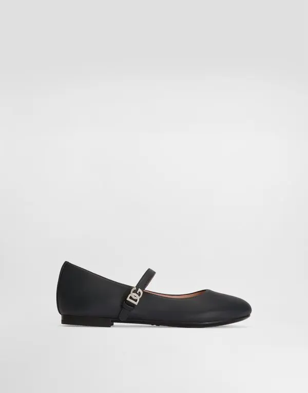 Dolce & Gabbana Nappa Leather Ballet Flats With Logo Buckle - Blue