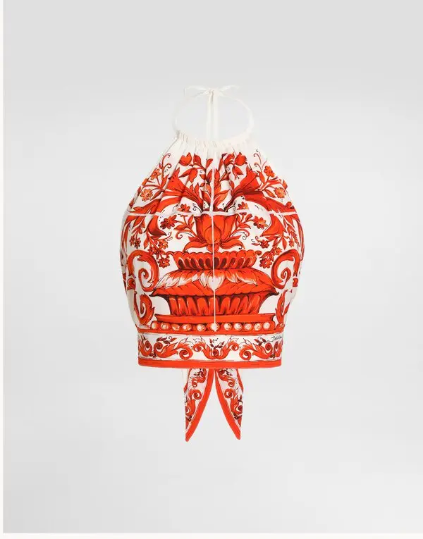 Dolce & Gabbana Majolica-print Poplin Bustier Top - Multicolor