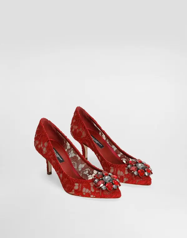Dolce & Gabbana Lace Pumps With Brooch Detailing - Red