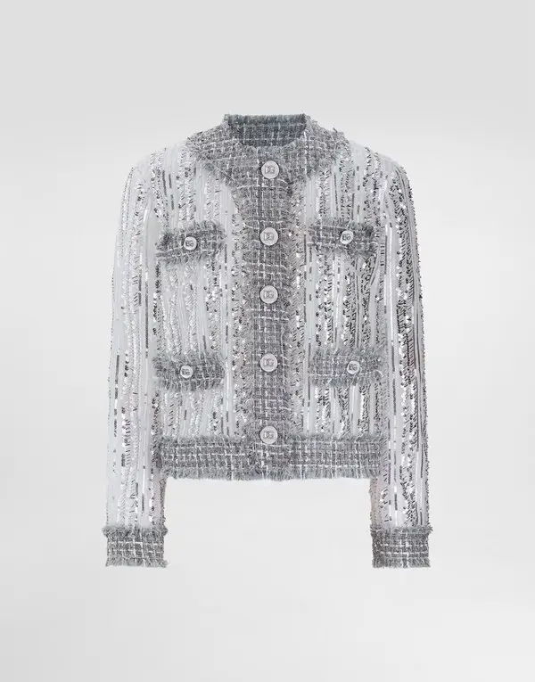 Dolce & Gabbana Tulle Gabbana Jacket With Sequin Embroidery Blazers - Silver