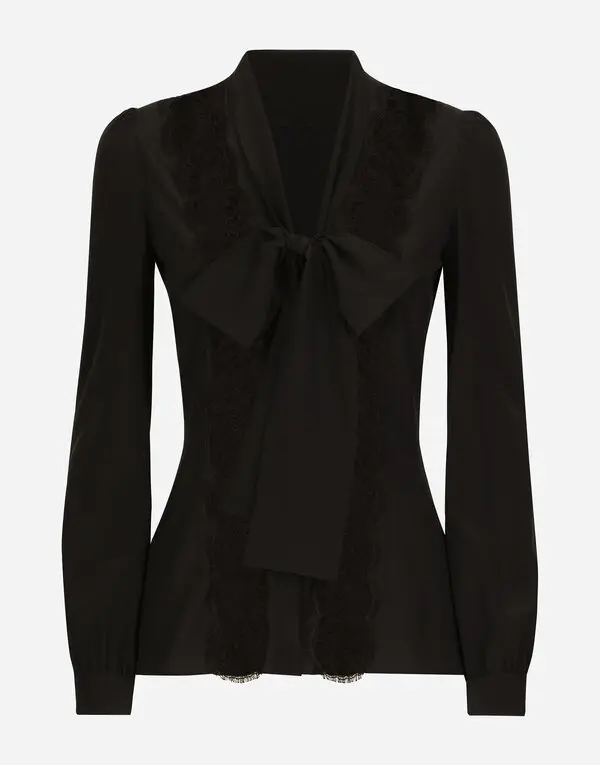 Dolce & Gabbana Silk Shirt With Lace Inlay Shirts And Tops - Black