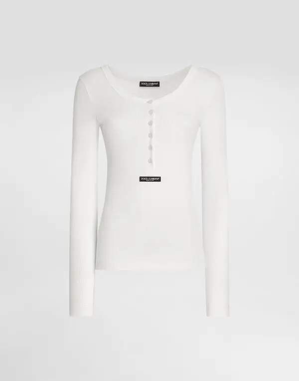 Dolce & Gabbana Ribbed Cotton Serafino T-shirt T-shirts And Sweatshirts Cotton - White