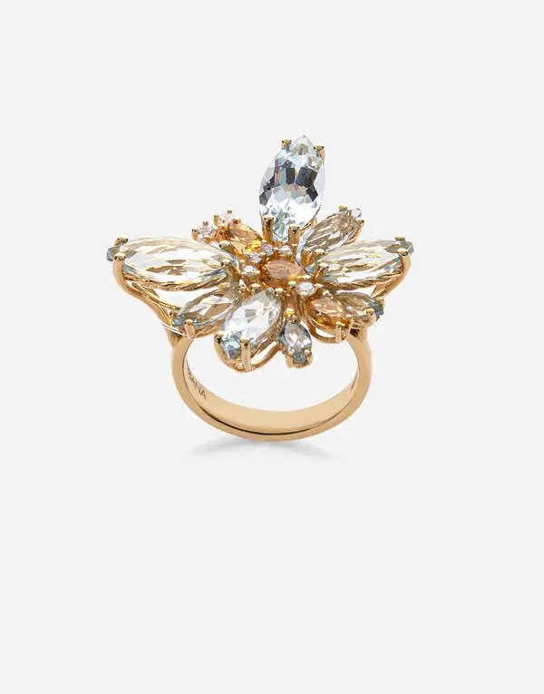 Dolce & Gabbana Butterfly Ring 18kt Yellow Aquamarines, Citrines, And Diamonds Rings - Gold