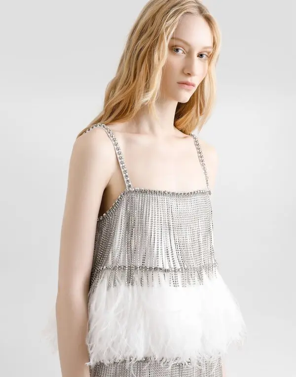 Dolce & Gabbana Satin Dress With Feathers Dresses