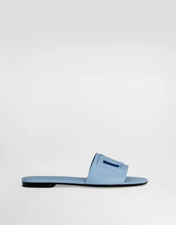 Dolce & Gabbana Calfskin Sliders Slides And Mules Leather - Light Blue