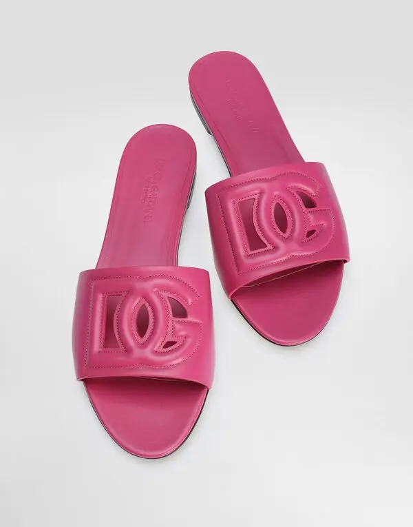 Dolce & Gabbana Leather Flat Slides And Mules - Lilac