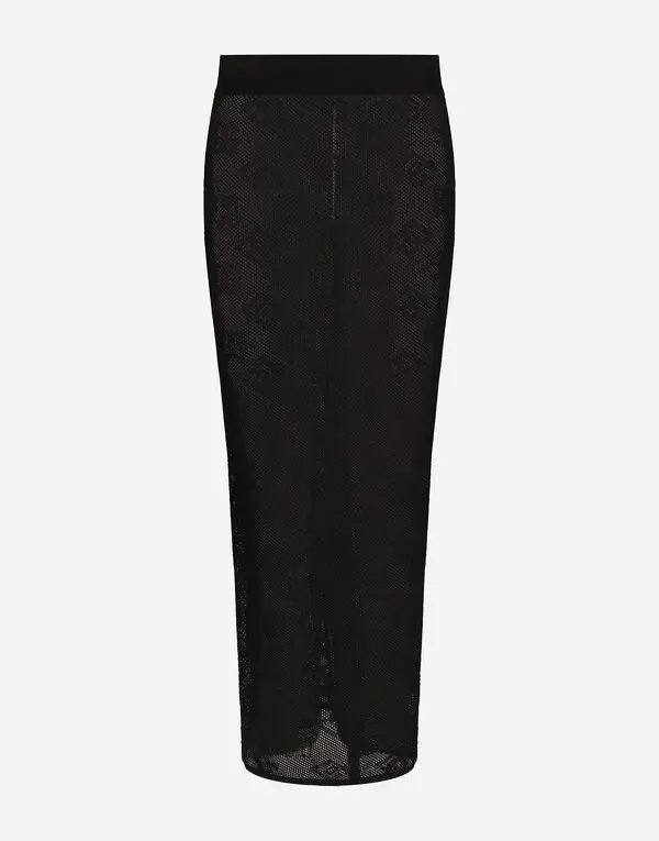 Dolce & Gabbana Mesh-stitch Pencil Skirt With Jacquard Dg Logo Skirts - Black