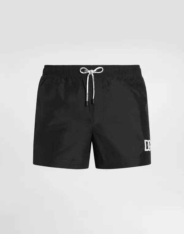 Dolce & Gabbana Swim Shorts With Dg Patch Beachwear Fabric - Black
