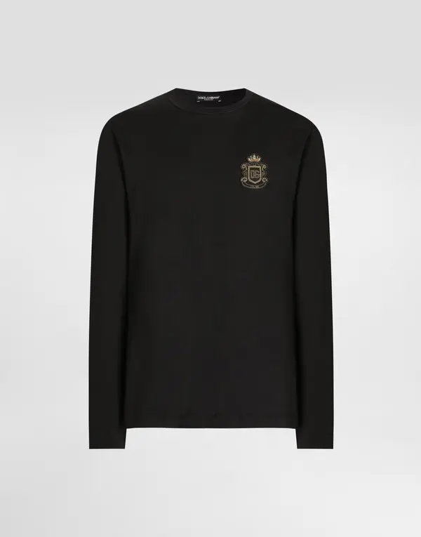 Dolce & Gabbana Cotton T-shirt With Heraldic Patch T-shirts And Polos - Black