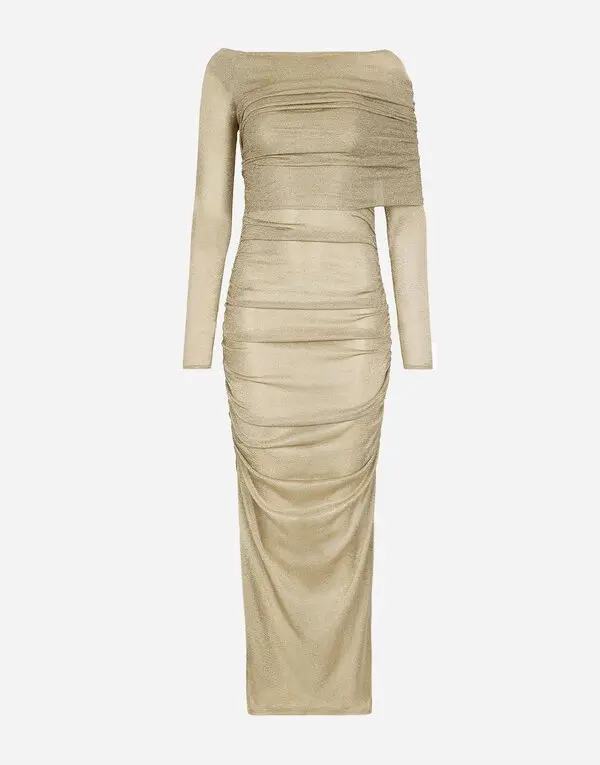 Dolce & Gabbana Lurex Mesh Calf-length Skirt Dresses Fabric - Gold