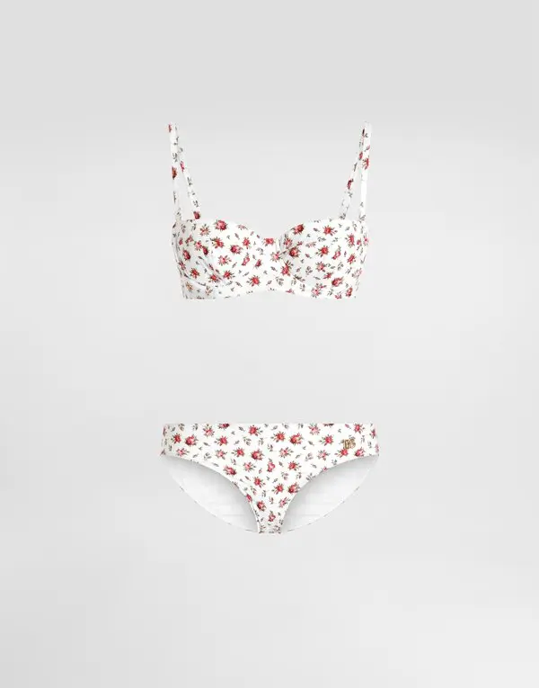 Dolce & Gabbana Small Rose-print Padded Balconette Bikini Swimwear - Multicolor