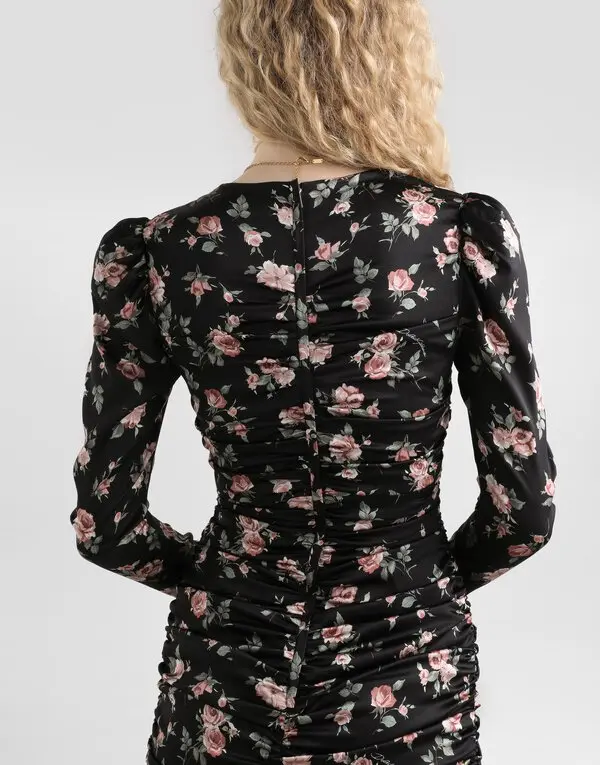 Dolce & Gabbana Vintage Rose-print Draped Mini Dress