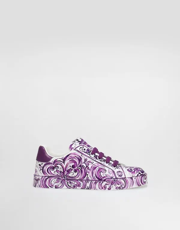 Dolce & Gabbana Majolica-print Sneaker In Nappa Calfskin Shoes - Multicolor